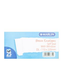 Envelopes Dl 110X220MM Brown With Window Self Seal 500'S Marlin ...